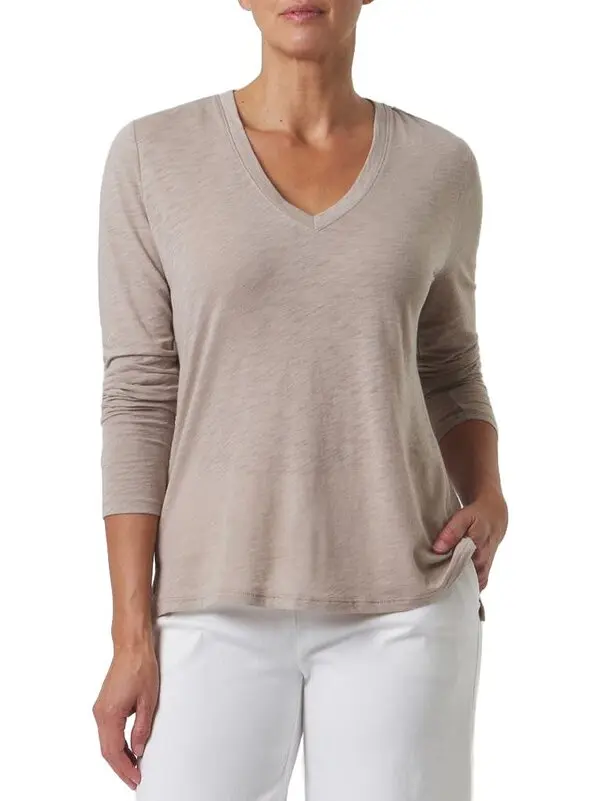 FRANNE GOLDE Slub Jersey Long Sleeve Tee - Sand