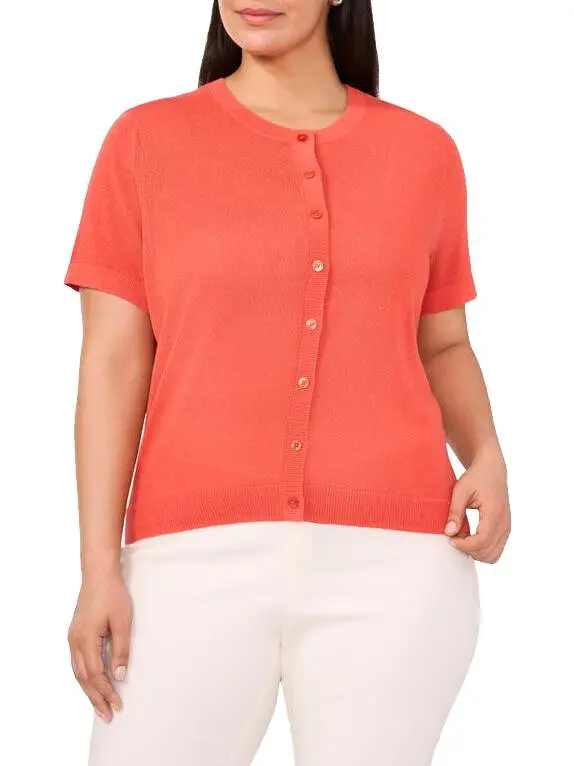 Halogen Short Sleeve Cardigan - Deep Sea Coral