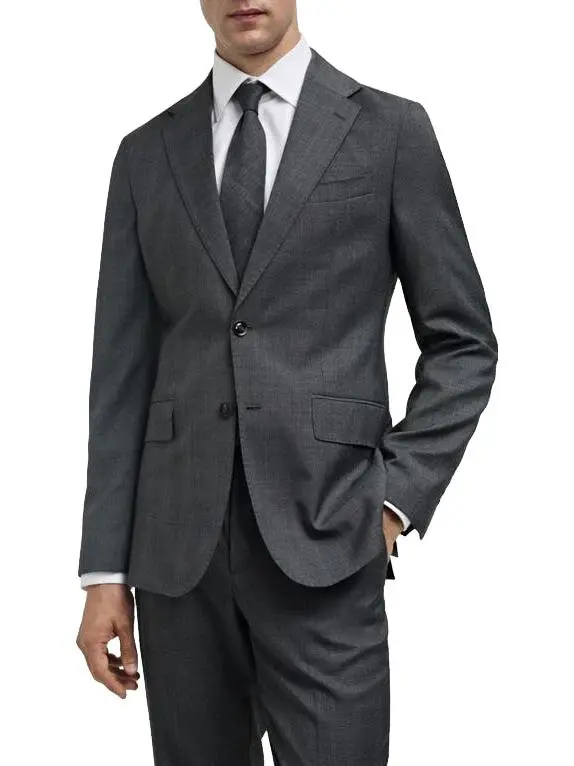 Mango Slim-fit Heathered Glen Plaid Wool Sport Coat - Grey