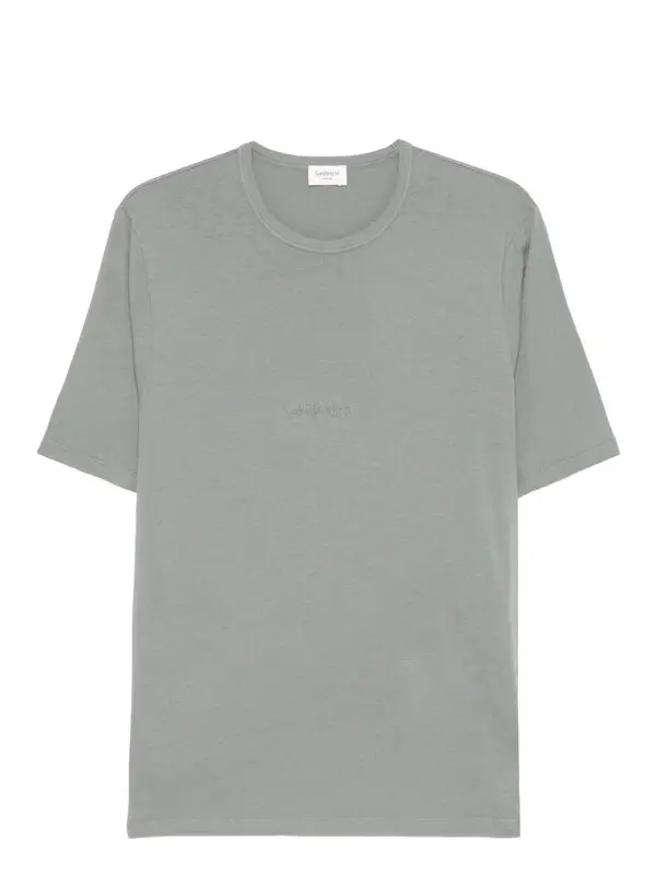 Saint Laurent Logo Cotton T Shirt - Grey