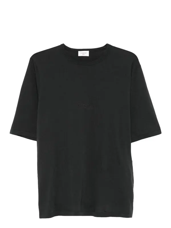 Saint Laurent Logo Cotton T Shirt - Black