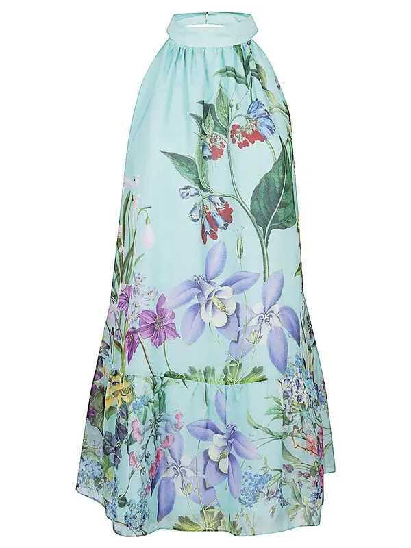 ST. PIECE OF LONDON Bonnie Printed Silk Dress - Clear Blue