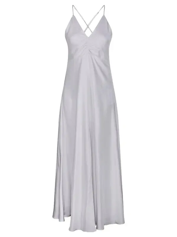 FORTE_FORTE Long Silk Slip Dress - Light Grey
