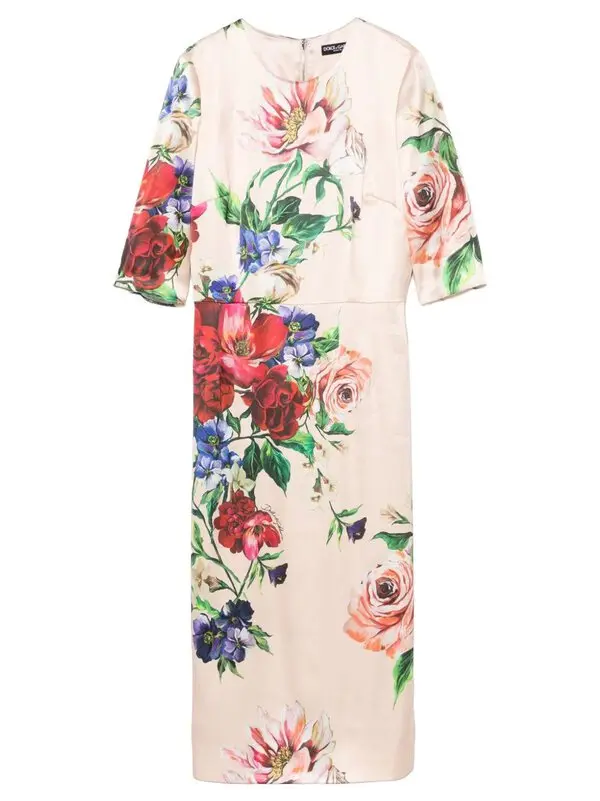 Dolce & Gabbana Flower Print Midi Dress - Powder