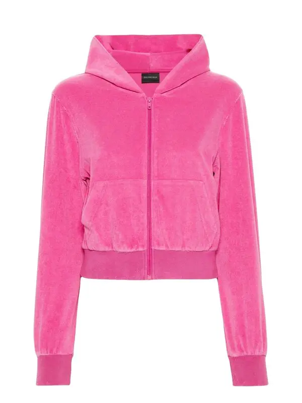 Balenciaga Velvet Zip-up Hoodie - Pink