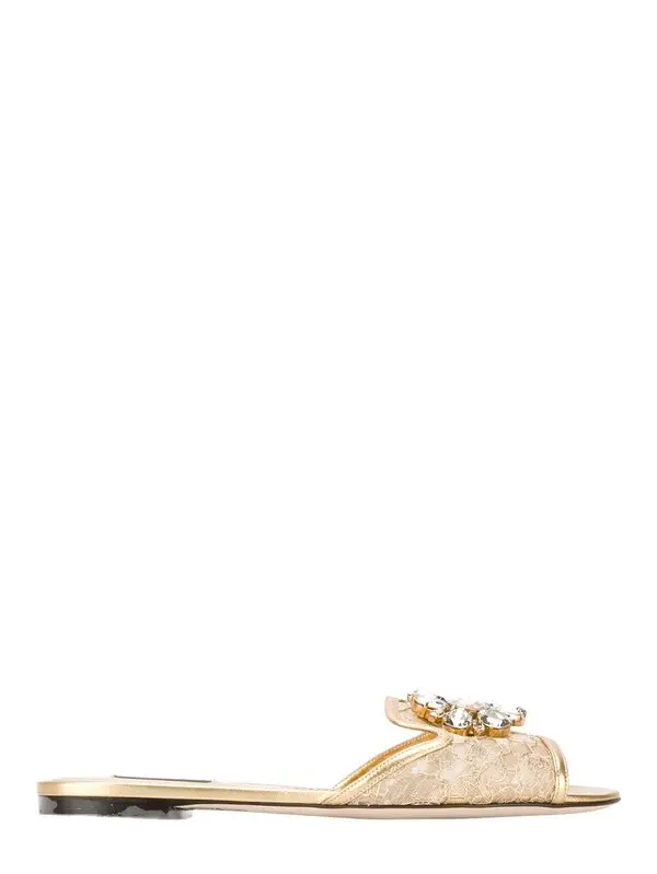 Dolce & Gabbana Bianca Crystal-embellished Lace Sandals - Golden