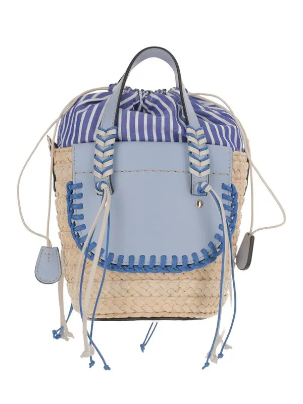 CUBA LAB Raffia And Leather Bag - Light Blue