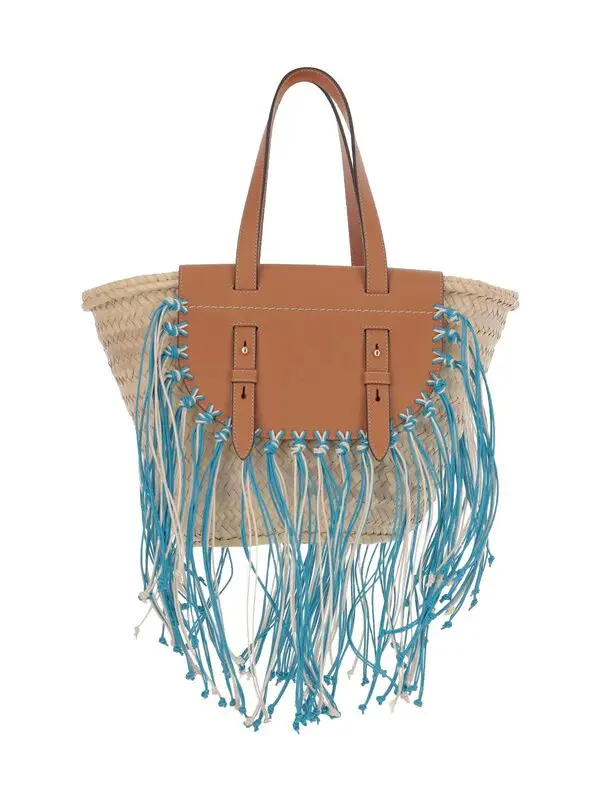 CUBA LAB Tropicana Large Raffia And Leather Bag - Red