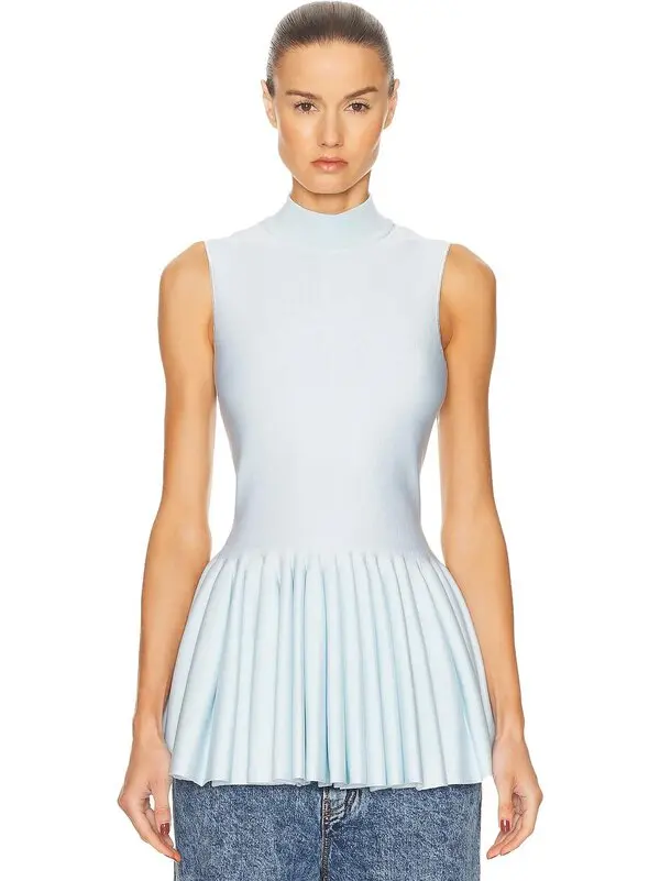 Alaïa Godet Knit Top - Bleu Neige