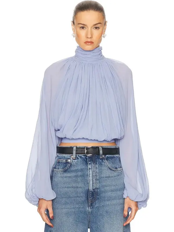 Stella McCartney Creponne Drape High Neck Top - Periwinkle