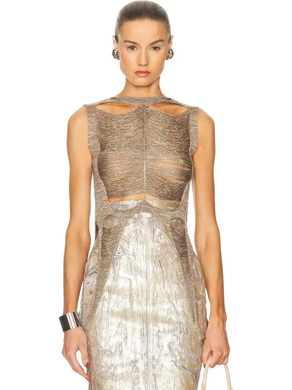 Rick Owens Tanja Metallic Knit Top - Gold