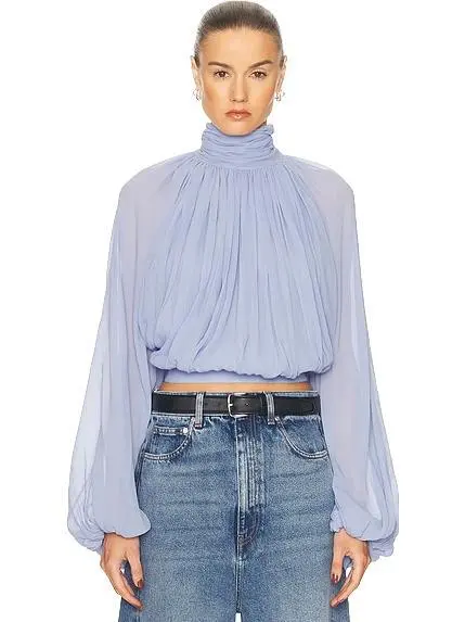 Stella McCartney Creponne Drape High Neck Top - Periwinkle