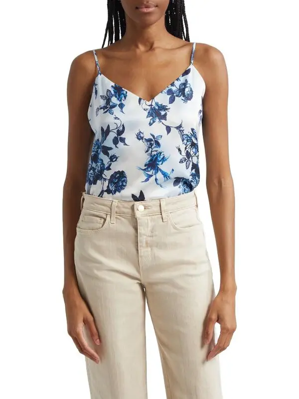 L'Agence Jane Floral Print Silk Camisole - Whiteblue