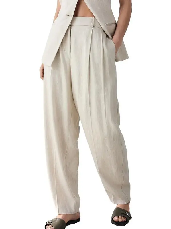 NEXT Tapered Wide Leg Pleated Pants - Neutral
