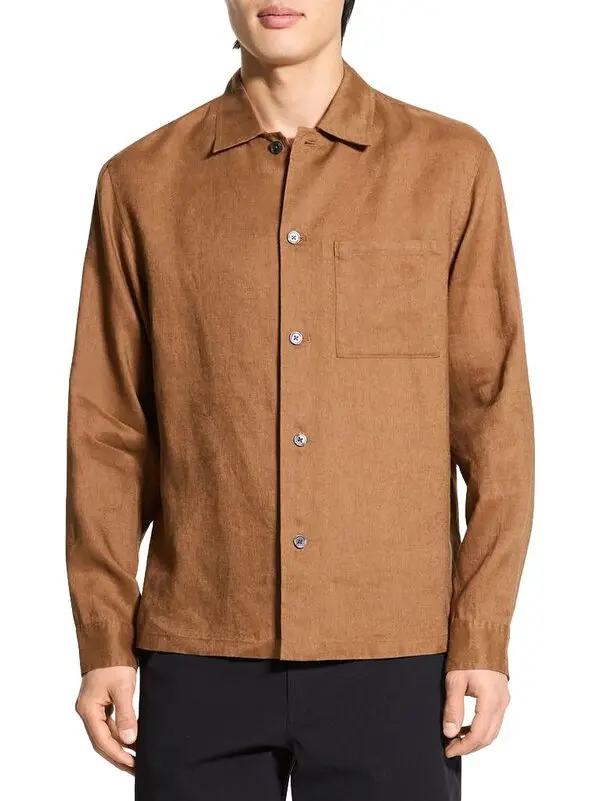 Theory Irving Boxy Linen Button-up Shirt - Deep Tobacco
