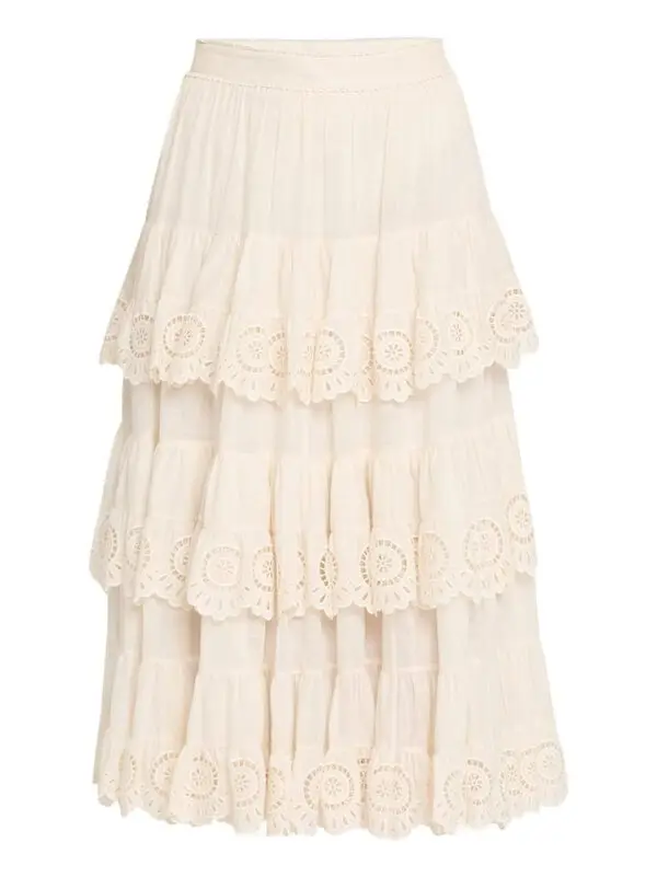 Zimmermann Lucky Embroidered Midi Skirt - Ivory