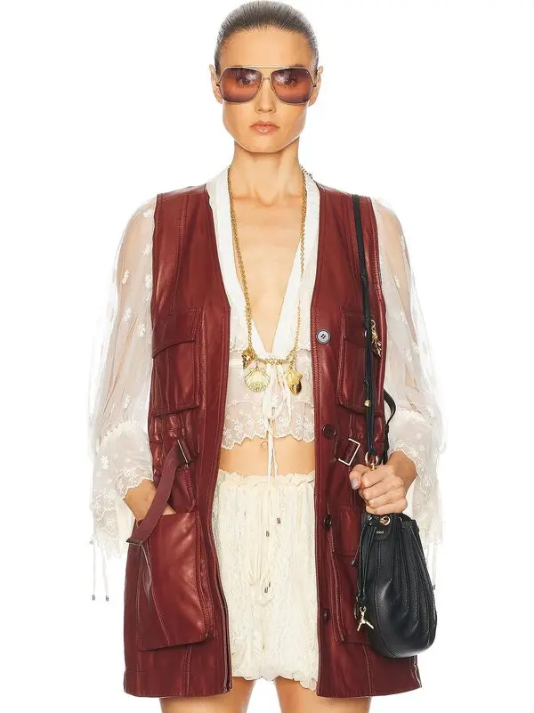 Chloé Long Belted Utilitarian Waistcoat - Faded Mahogany