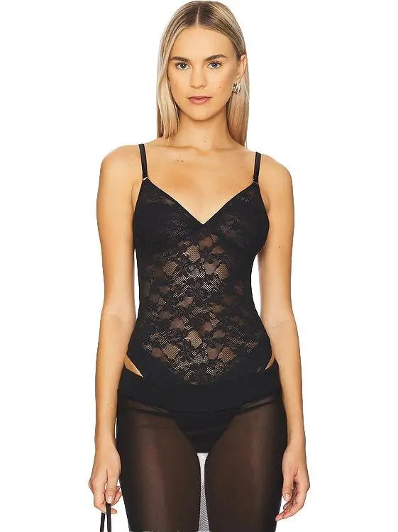 FLEUR DU MAL Le Stretch Lace Wireless Bodysuit - Black