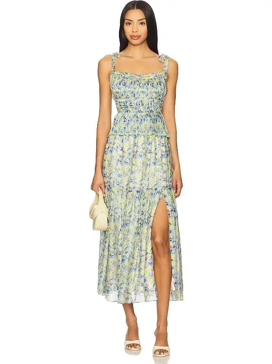 Astr The Label Ethelind Midi Dress - Blue Yellow Floral