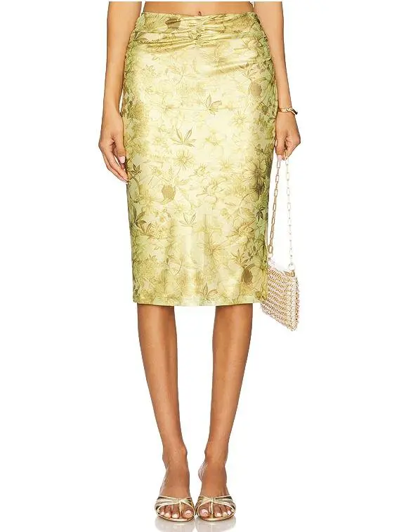 Gcds Printed Lame Midi Skirt - Green