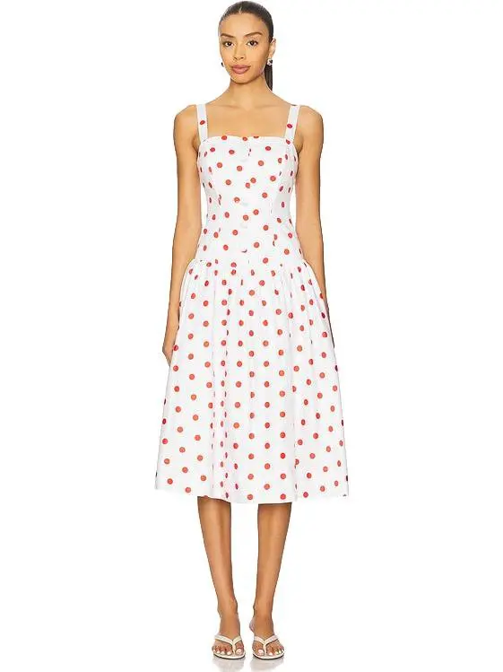 For Love & Lemons Red Dot Midi Dress - White