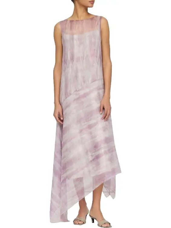 Lafayette 148 New York Washed Glaze Print Silk Crépon Midi Dress - Lavender Tint Multi