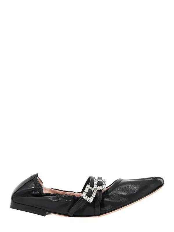ROGER VIVIER Leather Ballerinas With Crystal Buckled Belts - Black