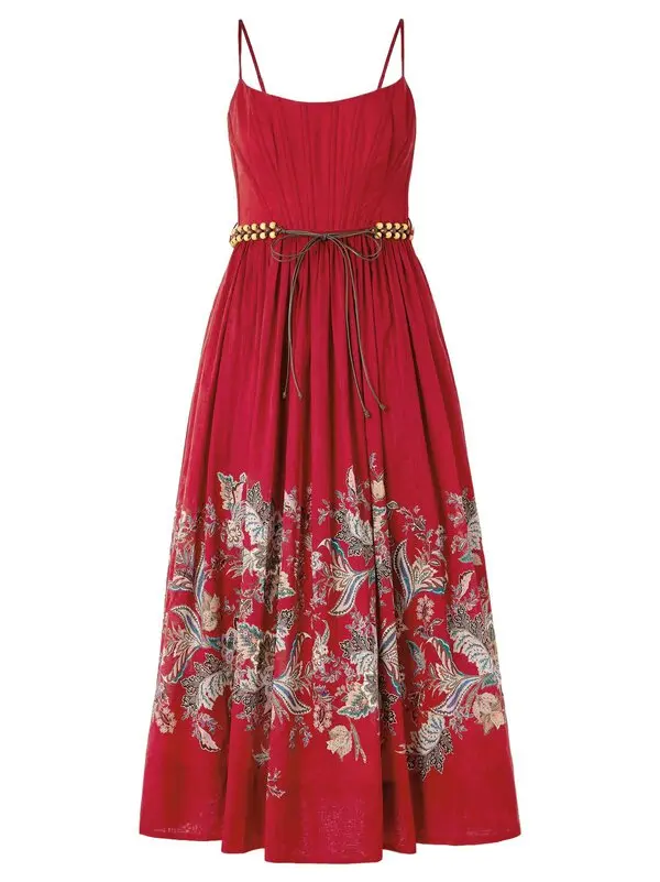 Zimmermann Rhiannon Belted Paisley-print Cotton-voile Midi Dress - Red