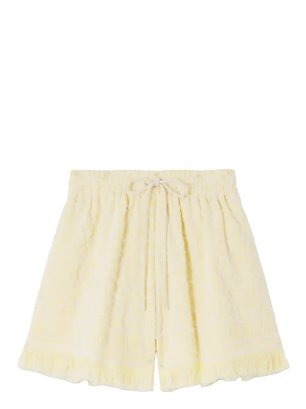 Zimmermann Coco Fringed Cotton-terry Jacquard Shorts - Yellow