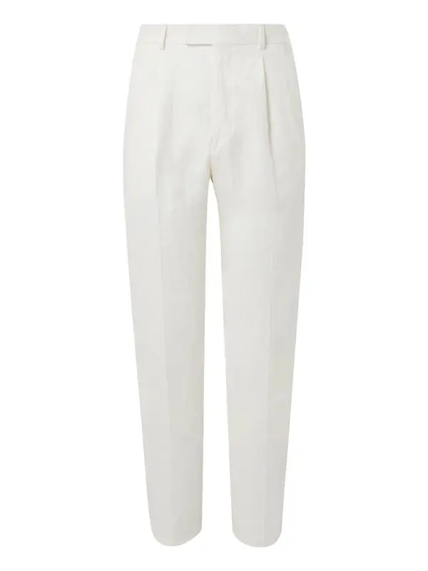 Zegna Straight-leg Pleated Linen-twill Trousers - White