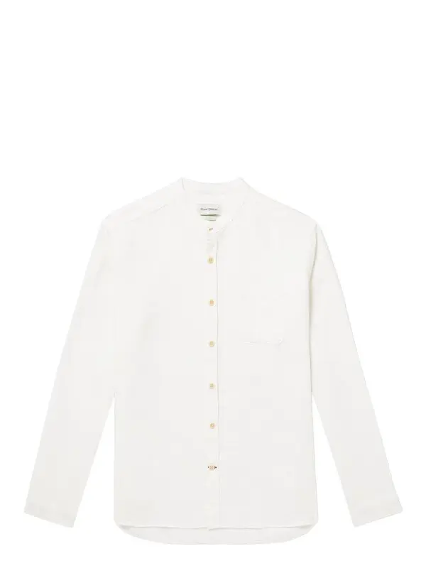 Oliver Peoples Lennon Grandad-collar Linen And Cotton-blend Jacquard Shirt - Neutrals