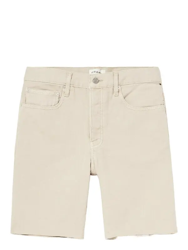 FRAME Distressed Straight-leg Cotton-canvas Shorts - Neutrals