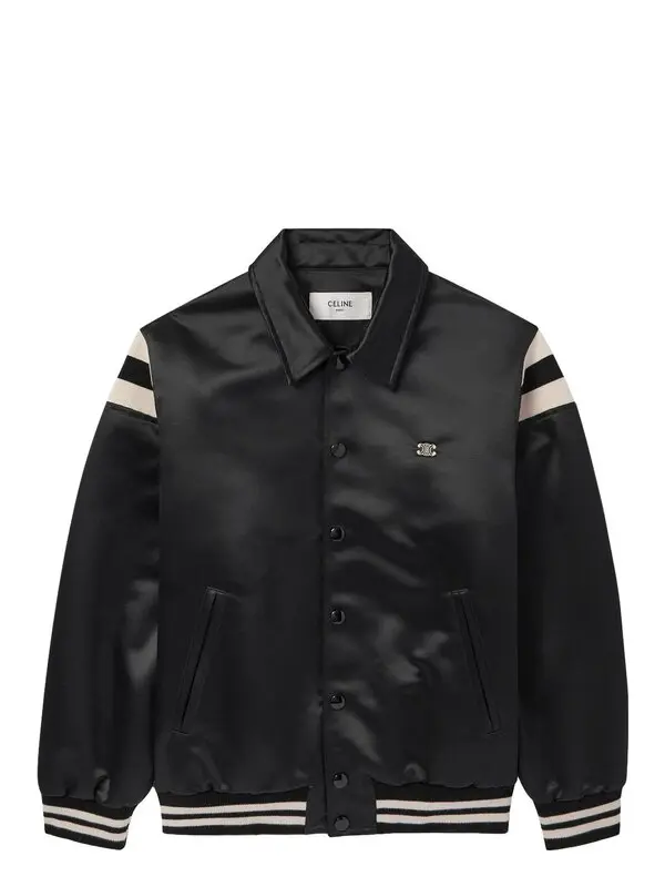Celine Homme Teddy Logo-embroidered Satin Varsity Jacket - Black