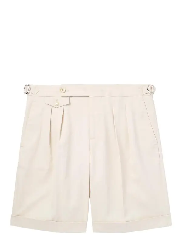 Brunello Cucinelli Straight-leg Pleated Cotton-twill Shorts - Neutrals