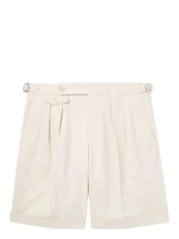 Brunello Cucinelli Straight-leg Pleated Cotton-twill Shorts - Neutrals