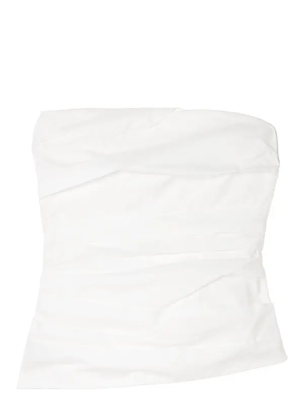 Simkhai Emerson Strapless Ruched Bustier Top - White