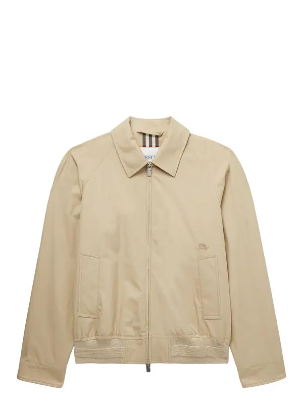 Burberry Logo-embroidered Cotton-twill Harrington Jacket - Neutrals