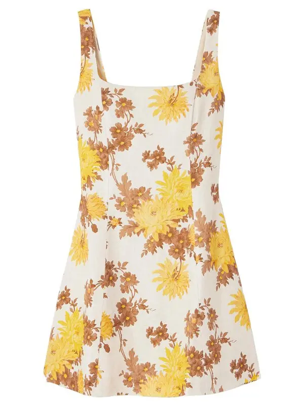 Faithfull The Brand Felice Shirred Floral-print Linen Mini Dress - Yellow