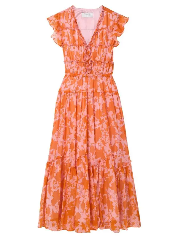 LA LIGNE Olympia Floral-print Silk-chiffon Midi Dress - Orange