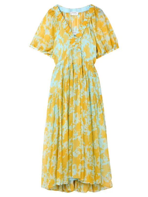 LA LIGNE Constance Floral-print Silk-chiffon Midi Dress - Yellow