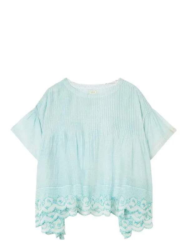 EKA Cai Pintucked Embroidered Blouse - Blue