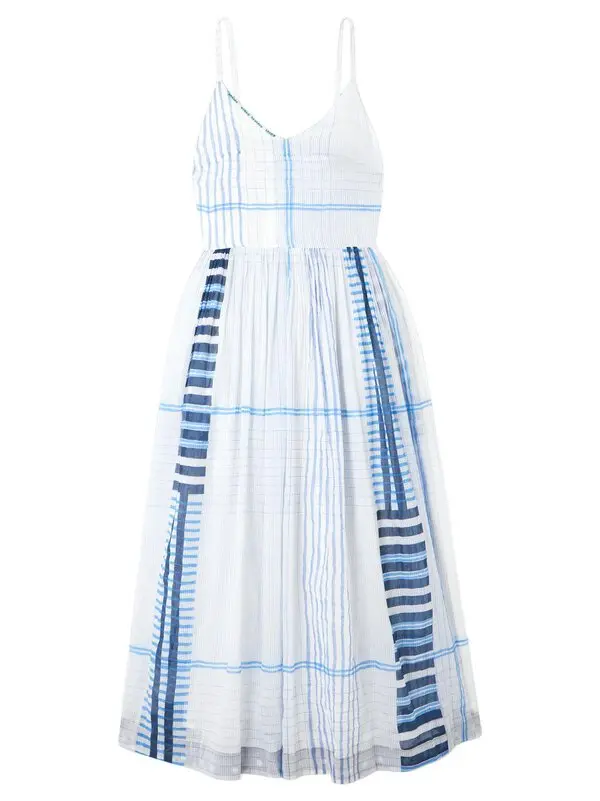 EKA Caprice Shirred Striped Cotton-voile Midi Dress - Blue