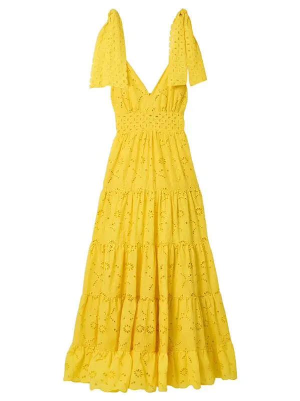 Unknown Cristiano Marcheli Lucia Tiered Broderie Anglaise Cotton Maxi Dress - Yellow