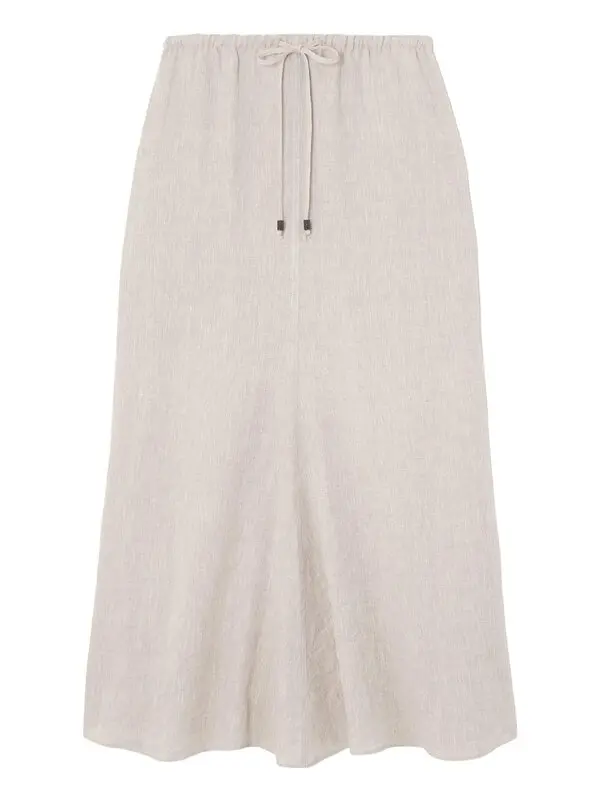 Brunello Cucinelli Bead-embellished Linen Midi Skirt - Neutrals