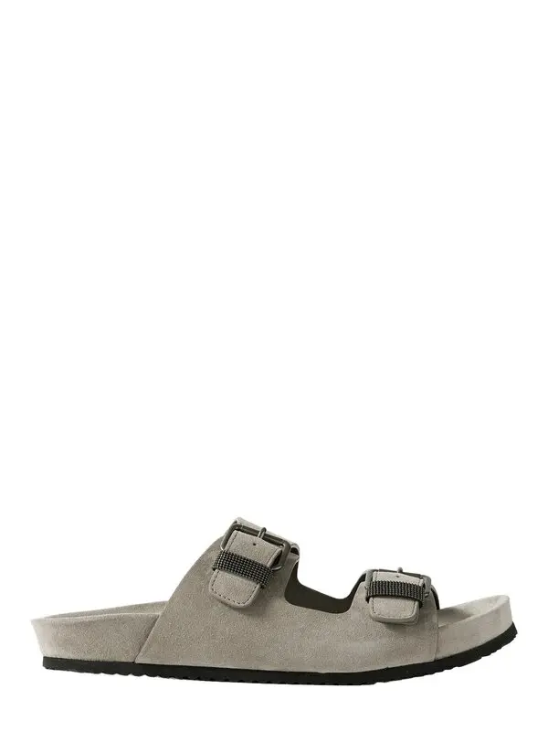 Brunello Cucinelli Bead-embellished Suede Sandals - Gray