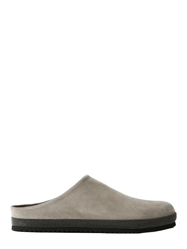 Brunello Cucinelli Bead-embellished Suede Mules - Gray