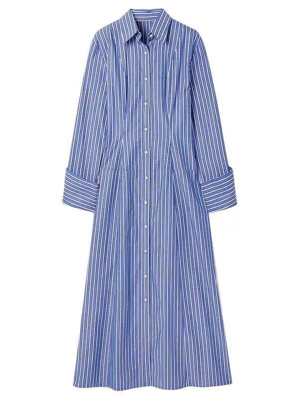 Brandon Maxwell The Sammy Striped Cotton-poplin Midi Shirt Dress - Blue