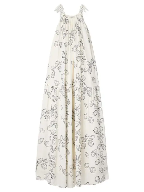 ANINE BING Santana Printed Voile Midi Dress - White