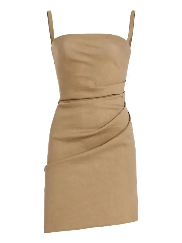 ANEMOS The Nadege Asymmetric Mini Dress - Taupe