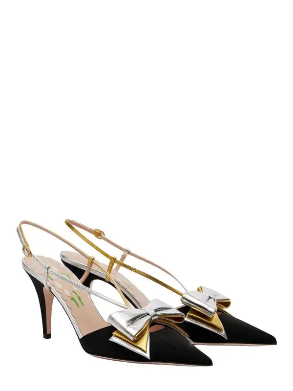 Valentino Garavani Bowow 85 Moiré Slingback Pumps - Black